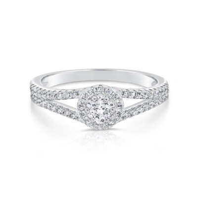 925 Solid Sterling Silver CZ Zirconia Halo Engagement April Birthstone ...