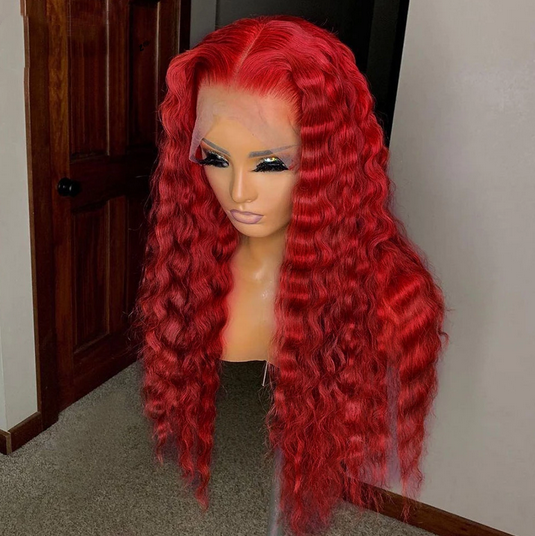 Glueless Long Red Curly Wigs Deep Wave Lace Front Wigs Synthetic ...