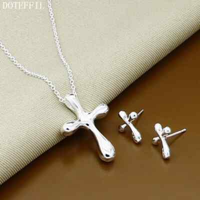 DOTEFFIL 925 Sterling Silver Water Drop/Raindrop Cross Necklace Earring ...