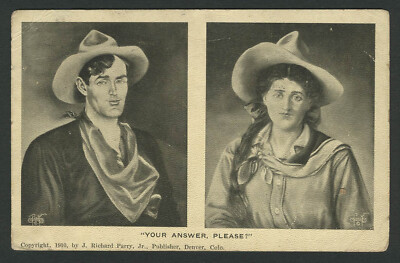 Denver CO: 1910 J. RICHARD PARRY JR. Postcard COWBOY COWGIRL IN REPOSE ...