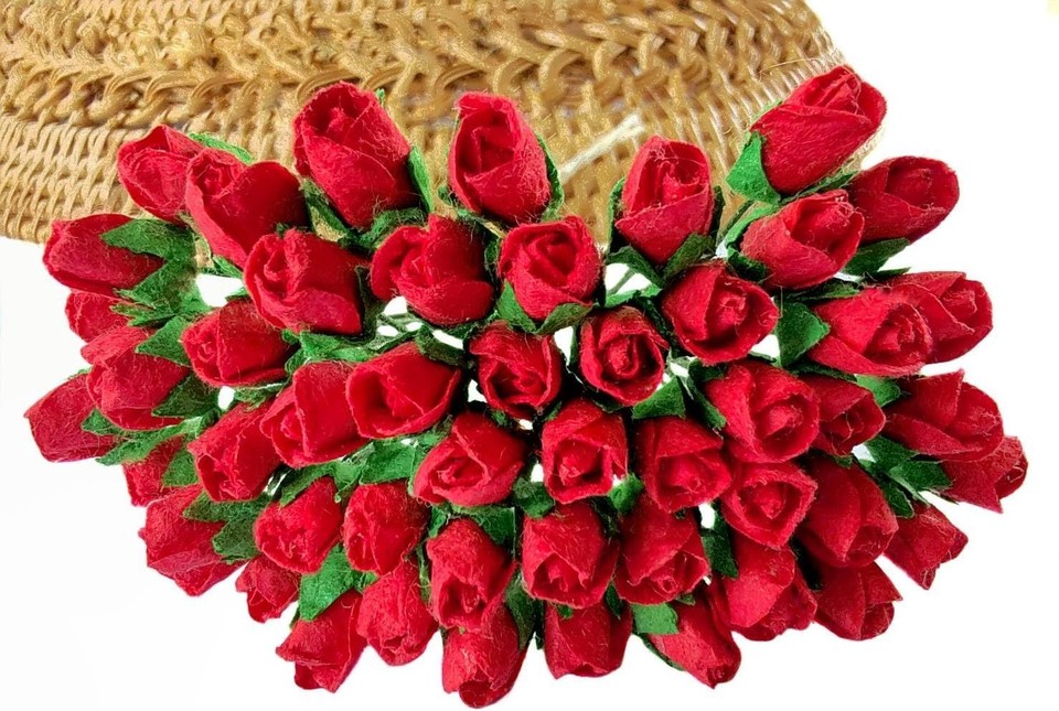 Red Mini Rose Bud Mulberry Paper Flower Artificial Tiny Roses for ...