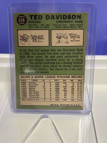 1967 Topps - #519 Ted Davidson Cincinnati Reds Baseball Card ‘42’ | eBay