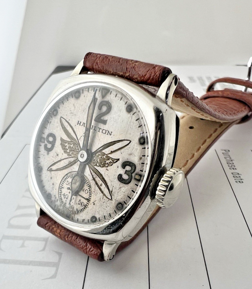 HAMILTON WATCH 1930'S BUTTERFLY DIAL VINTAGE MANUAL WIND 987F CUSHION ...