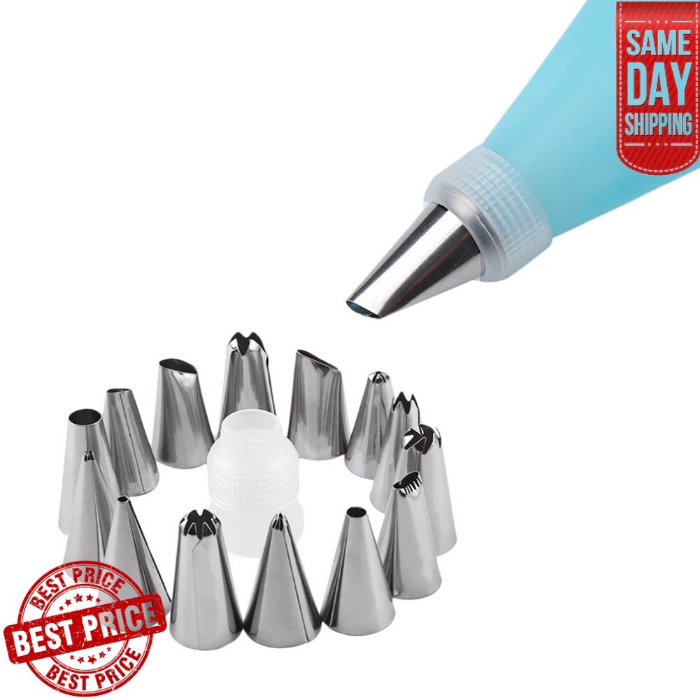 Silicone Icing Piping Cream Pastry Cake With Steel Nozzles Decor Set ...