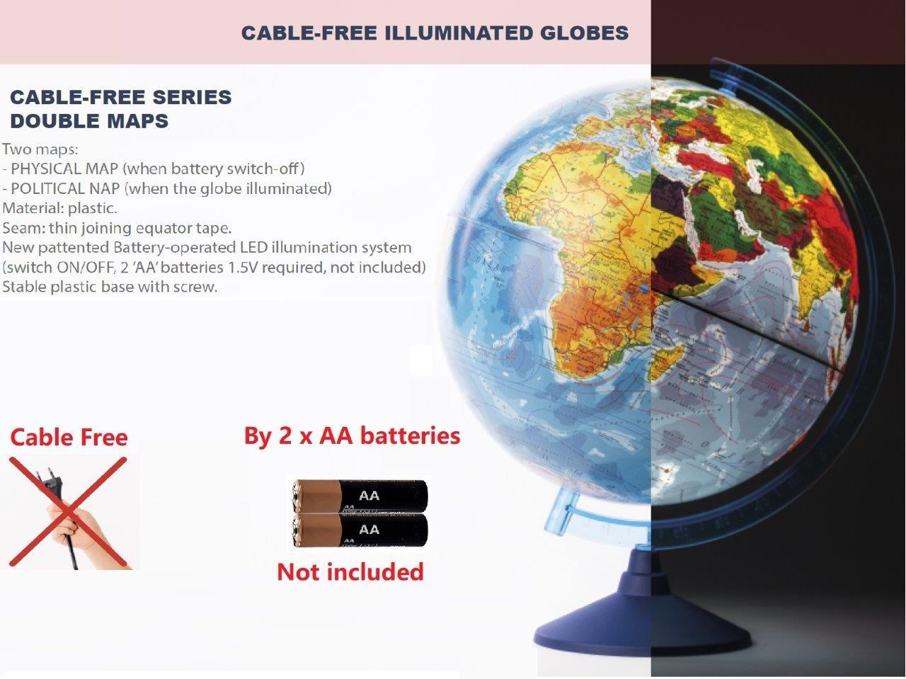 Cable-Free Illuminated World Globe LED Light Up Lamp Globe Dia 32CM ...