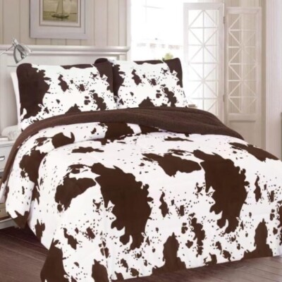 Comforter Sherpa Cow Print Blanket👚COW ANIMAL PRINT BLANKET WITH SHERPA ...