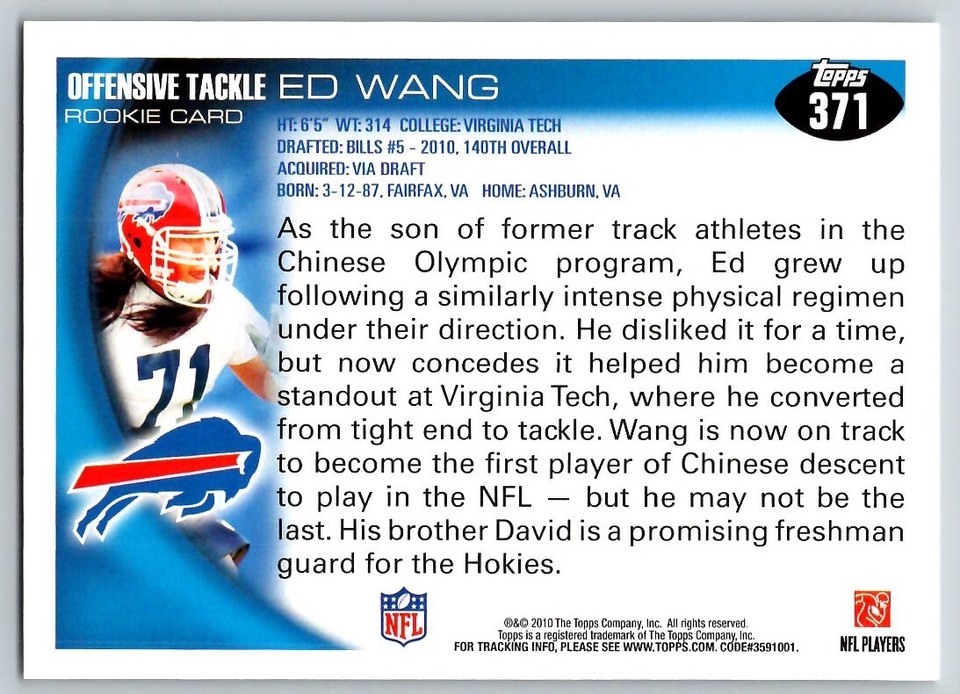 2010 TOPPS ED WANG RC BUFFALO BILLS #371 | eBay