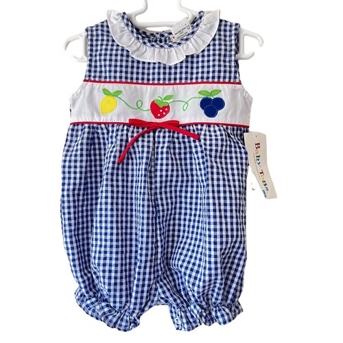 Vintage Baby Togs Blue White Checkered Plaid Infant 3 - 6 months fruits ...