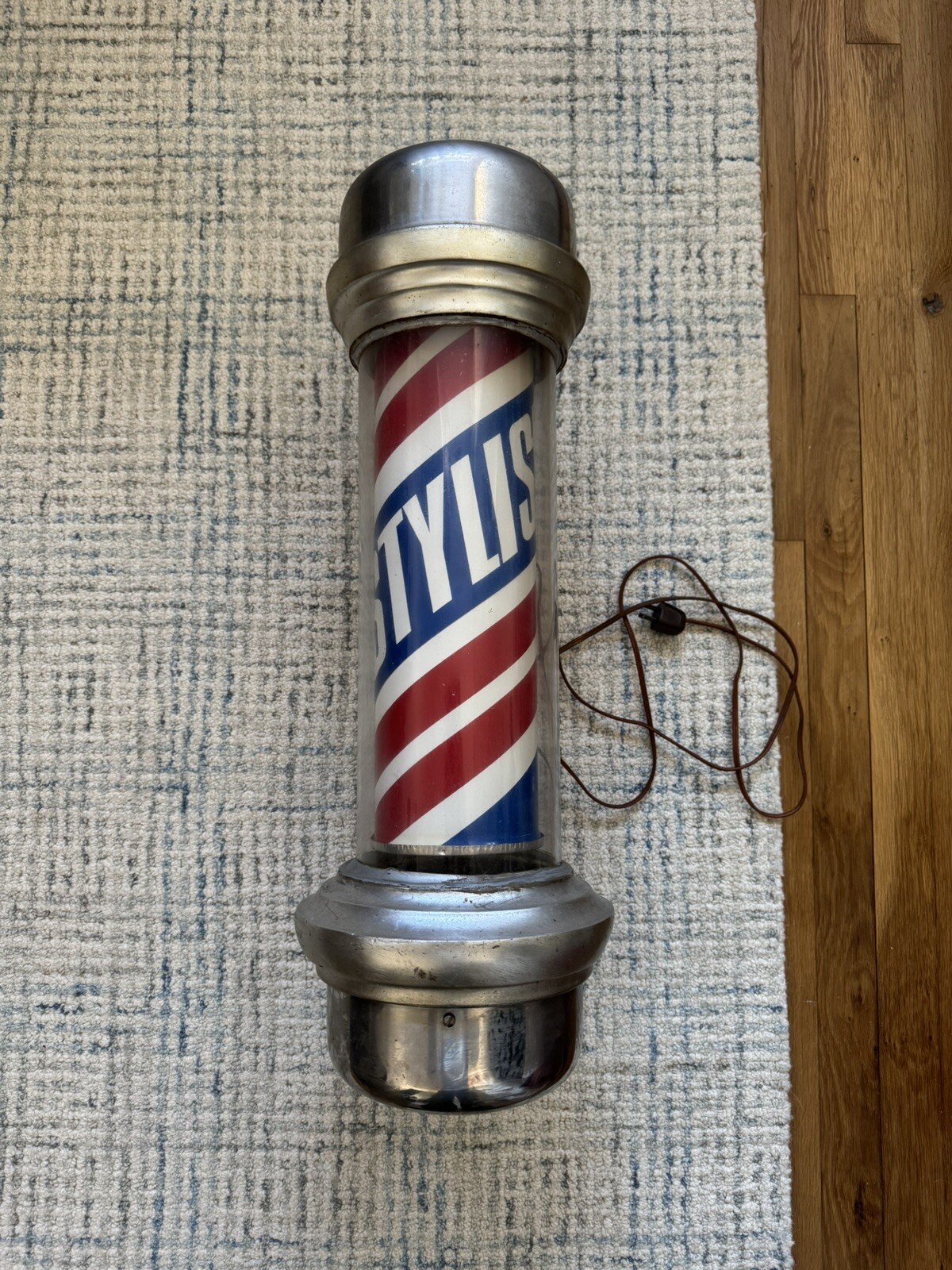 Vintage William Marvy Barber Pole WORKS - HAIR STYLIST sign - Cast Iron ...