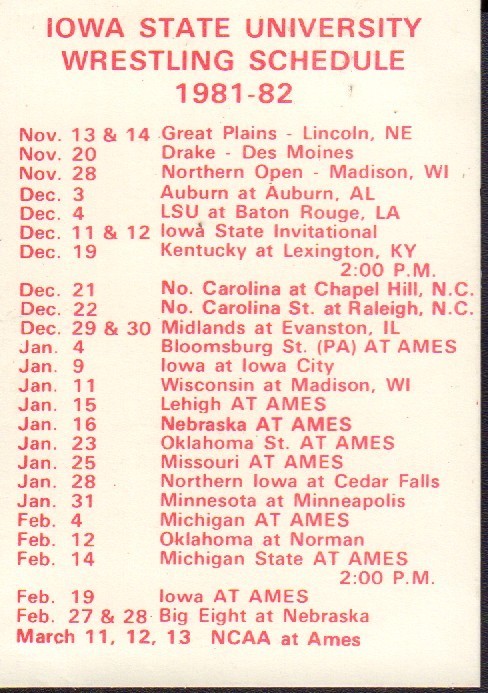 1981-82 Iowa State Wrestling Schedule jhxb | eBay