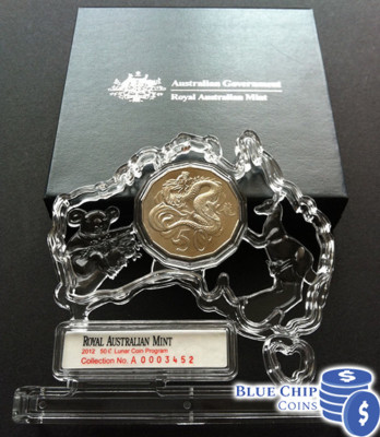 2012 UNC 50c TETRA-DECAGON LUNAR DRAGON COIN ON AUS SHAPED STAND 'A ...