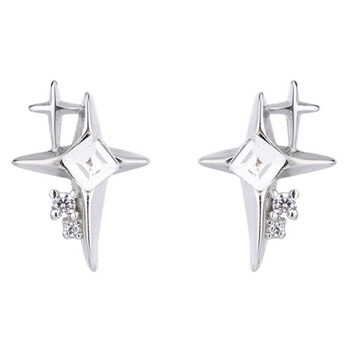 1Pair Personality Fashion Silver Color Four-Pointed Star Zircon Stud EarrinVF | eBay Australia