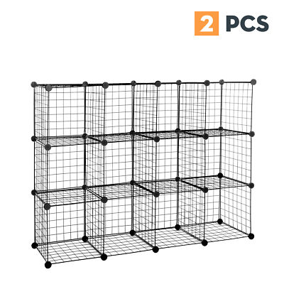 2PCS 12-Cube Wire Cube Storage Organizer Shelving Wire Shelves Rack ...
