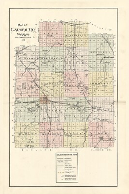 1893 Map of Lapeer County Michigan | eBay