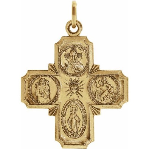 14K Yellow 25x24 mm Four-Way Cross Medal | eBay