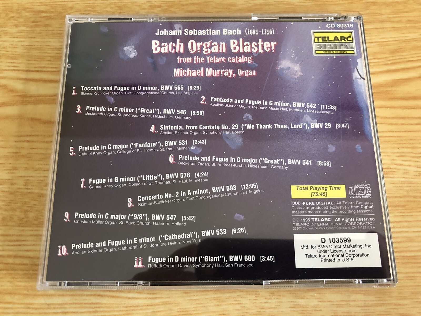 Bach Organ Blaster - Michael Murray (CD, Nov-1995, Telarc Distribution ...