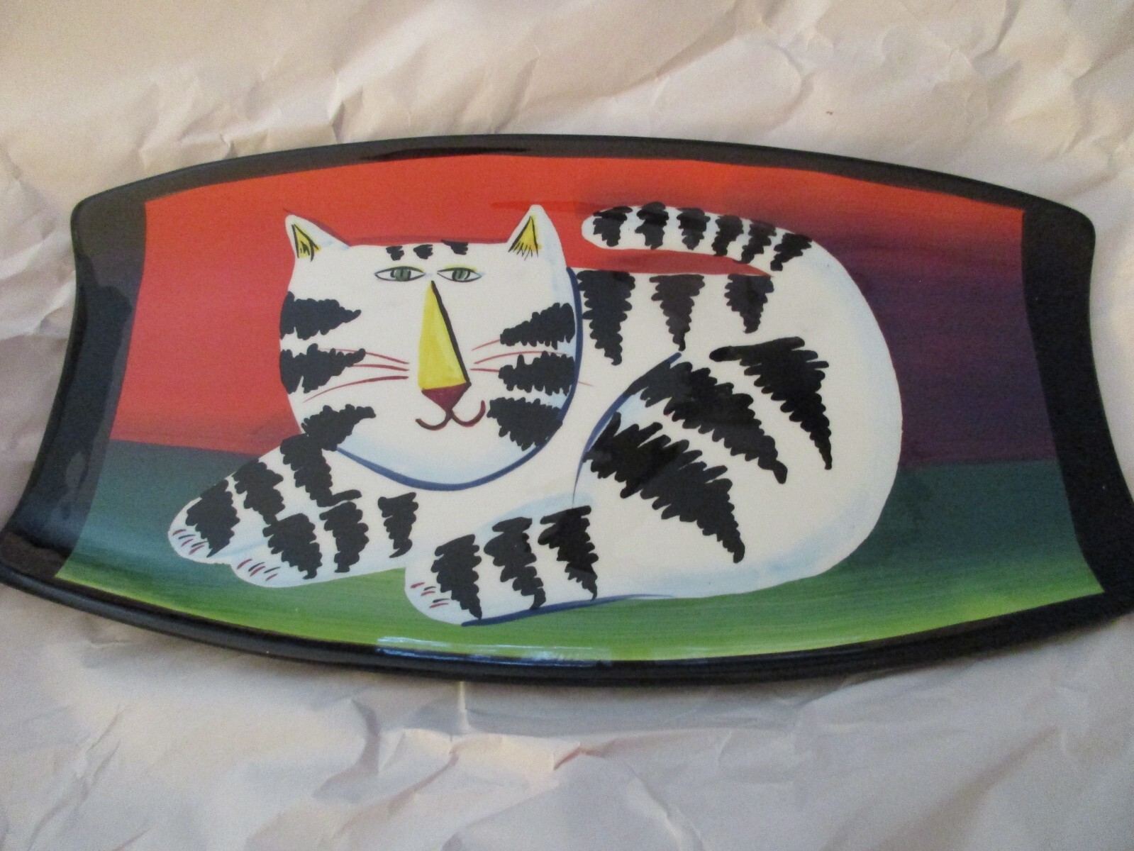 Naylor Designs Hand Painted Black & White Cat Platter / Wall Hanging | eBay