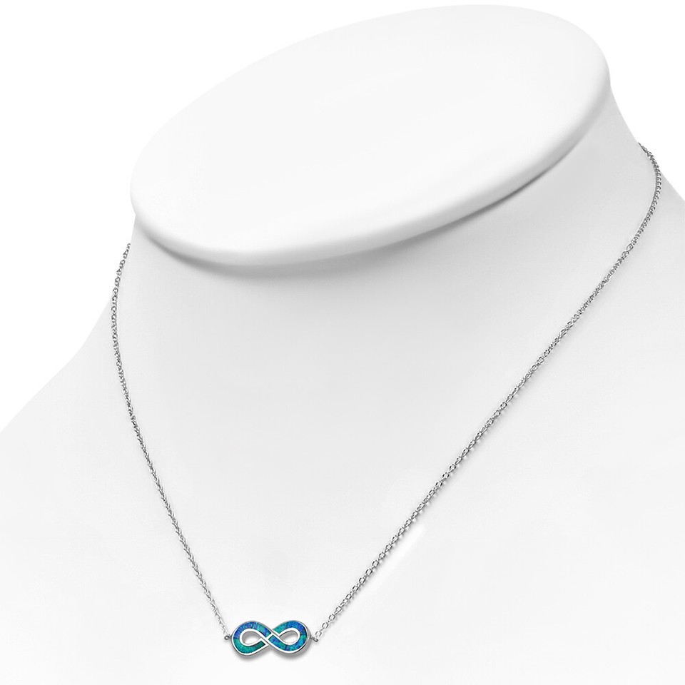 925 Sterling Silver Green Blue Simulated Opal Infinity Pendant Necklace ...