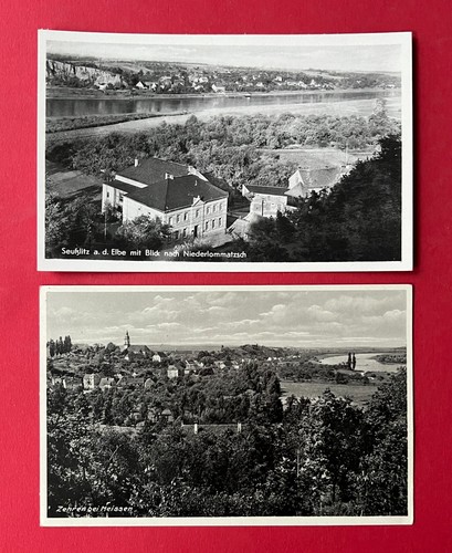 2 x Postcard Seußlitz Zehren near Meissen 1937 Panorama Views of Towns ...