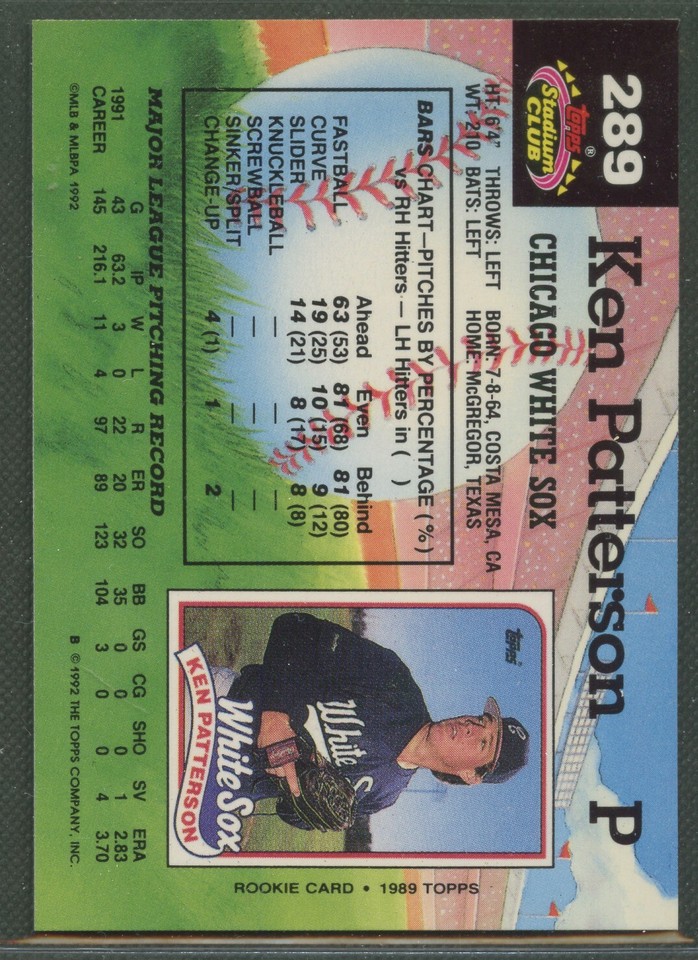 1992 Topps Stadium Club #289 Ken Patterson Chicago White Sox | eBay