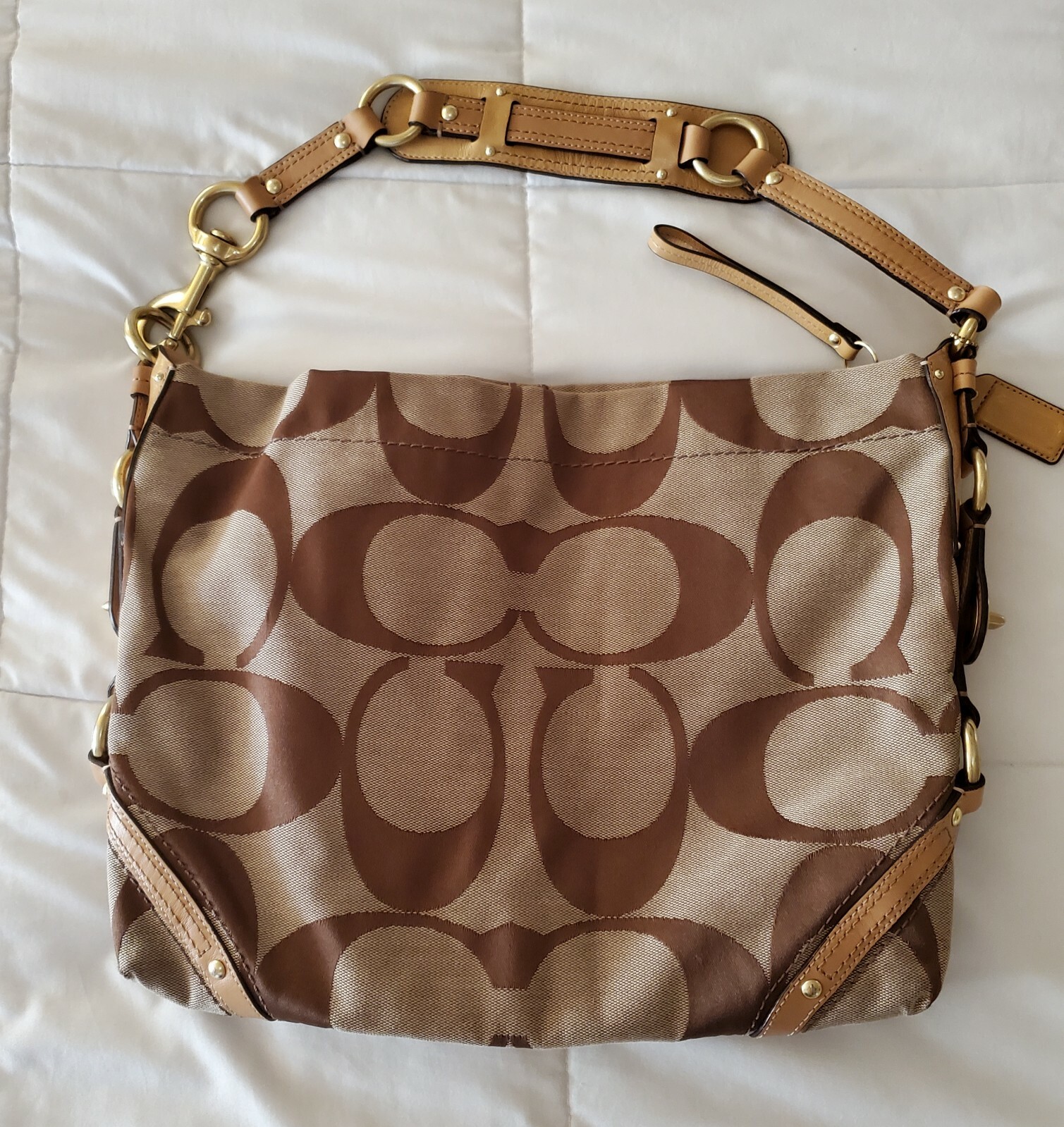 coach handbag Logo Shoulder Strap Beige Gold Accents - Gem