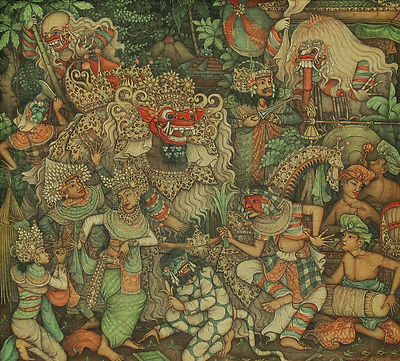 I WAYAN WARSA (1945) RARE Original gouache Tebesaya Peliaton Ubud Bali ...