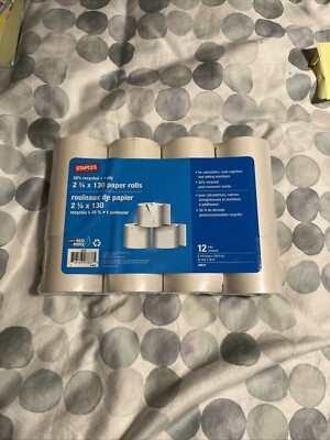 STAPLES Recycled 1-Ply Paper Rolls 2 1/4"x 130" 12 Rolls for Register ...