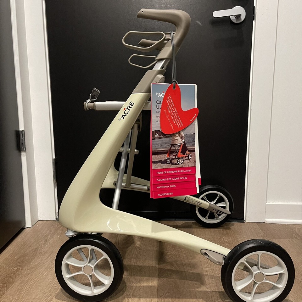 byACRE Carbon Ultralight Rollator Walker w/ Organizer Bag - White ...