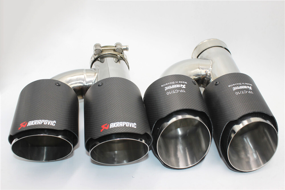 2PCS ID:2.5" OD:4" Akrapovic Exhaust Tip Carbon Fiber Dual Pipe H type ...