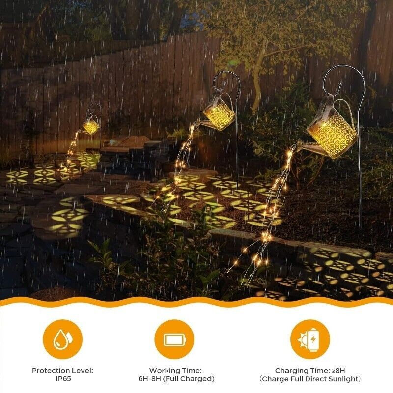 LED Solar Watering Can Lights Waterproof Hanging String Lights Outdoor ...