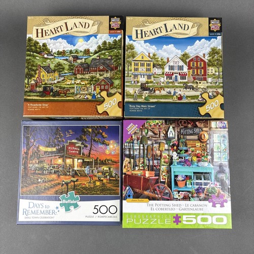 Puzzles Various Brands 500 Pc Lot of 4 Busy Day Roadside Small Town ...