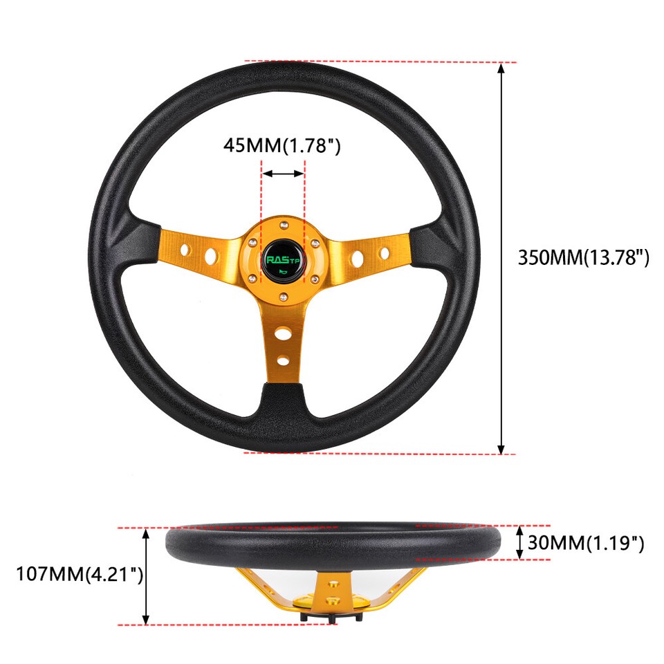 14INCH Universal Aluminum Racing Steering Wheel Drifting Deep Dish 6 ...