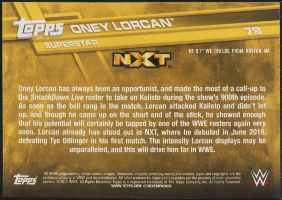 2017 Topps WWE Oney Lorcan Rookie First NXT RC #79 | eBay