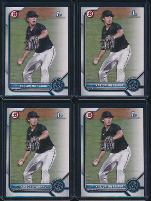 Lot of (4) KARSON MILBRANDT 1st 2022 Bowman Draft Paper Rookie Card RC ...