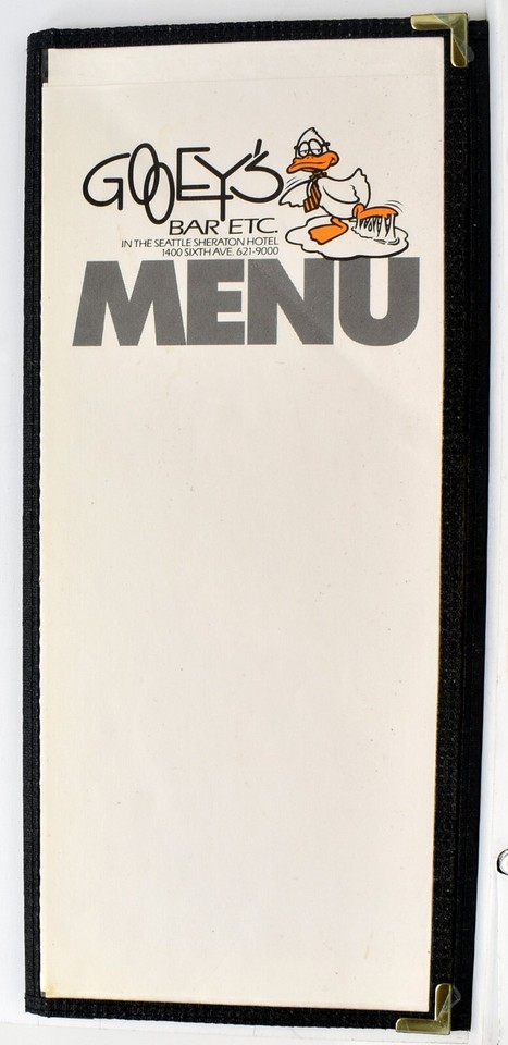 1980s Gooey's Bar Etc Restaurant Menu Seattle Sheraton Hotel Washington ...