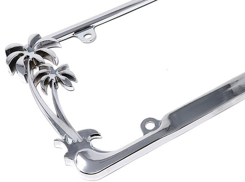 CHROME METAL TROPICAL PALM TREE CAR AUTO TRUCK 1 LICENSE PLATE FRAME ...