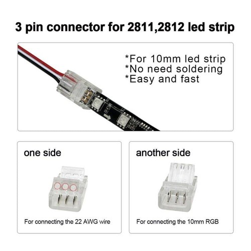 12 Packs 3 Pin Led Light Connectors for WS2812B WS2811 RGB Led Strip ...