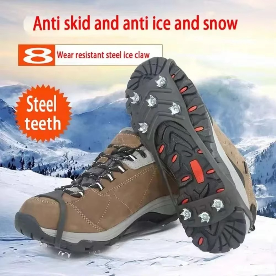 ICE GRIPPERS NON-SLIP SNOW 8 STEEL STUDS CRAMPON SPIKES BOOT SHOE GRIP ...