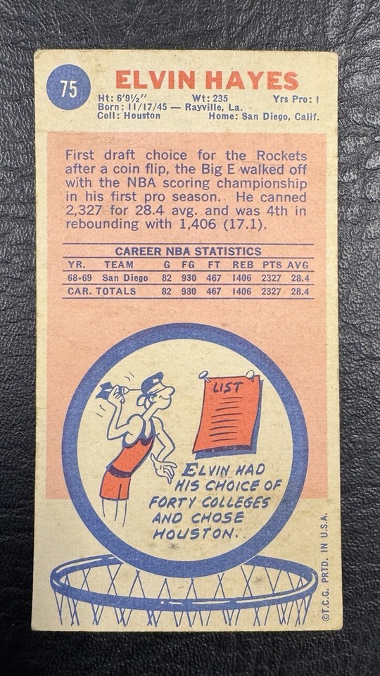 1969-70 Topps - Elvin Hayes ROOKIE CARD #75 (RC) | eBay