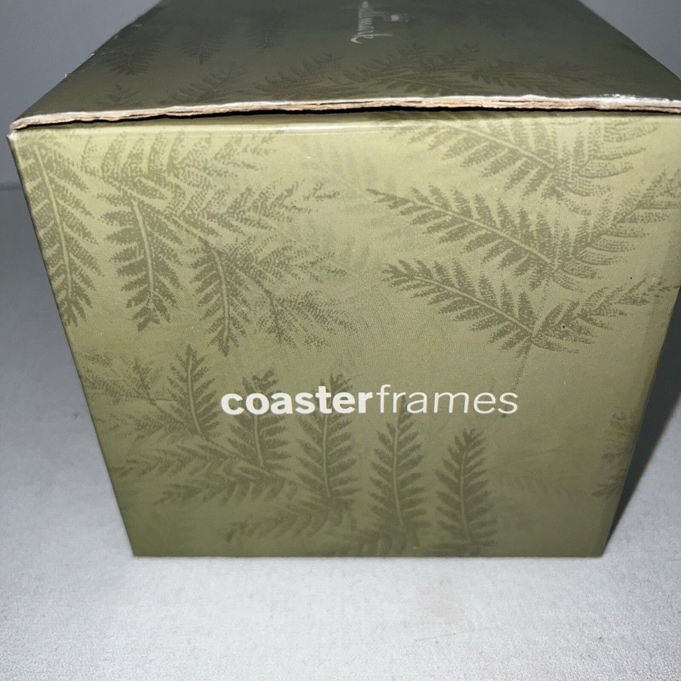 NIB Vtg Hallmark 4” Square 4 Wood Glass Coaster Frames Display Stand 5 ...