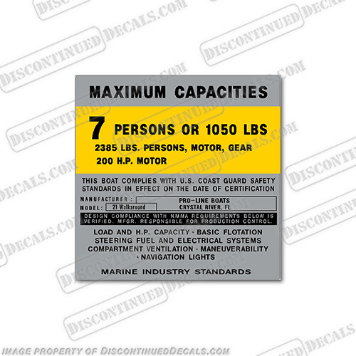 Fits Proline 21 Walk Around Capacity Decal - 7 Person - 3" x 4" | eBay