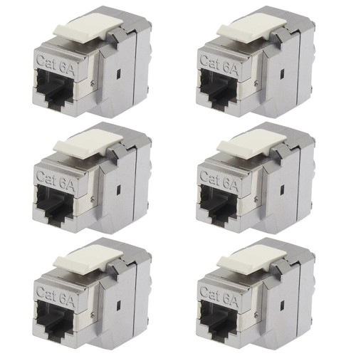 6x Cat6A RJ45 Keystone Jack Shielded Network LAN 180 Degrees 110 Punch ...