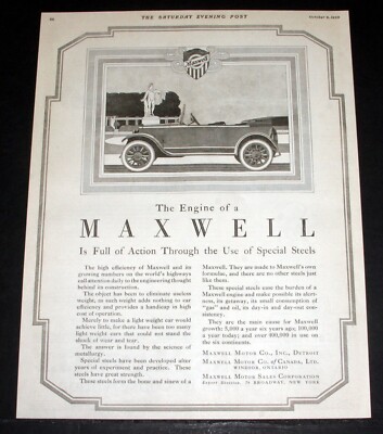 1920 OLD MAGAZINE PRINT AD, MAXWELL MOTOR CARS, SPECIAL STEELS USED IN ...