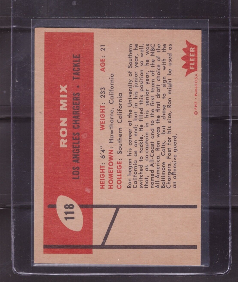 Ron Mix #118 1960 Fleer Rookie Pack Fresh | eBay
