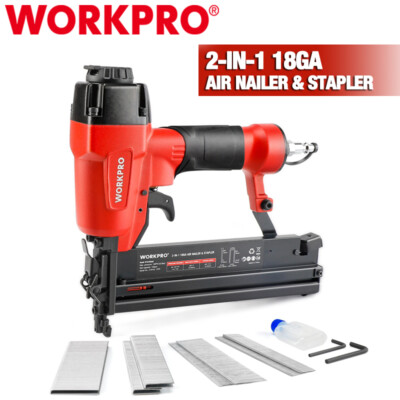 WORKPRO 2 in 1 18 GA Pneumatic Brad Nailer Nail Gun Crown Stapler W ...
