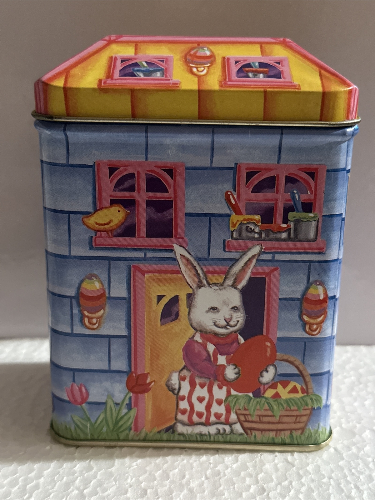 Easter Bunny Rabbit House Tin wLid & Grass & Eggs The Tin Box Company ...