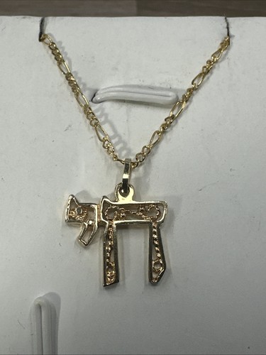 14K Y Gold Extra Fine Design Jewish Chai Charm Pendant 16” Chain 2.69g ...