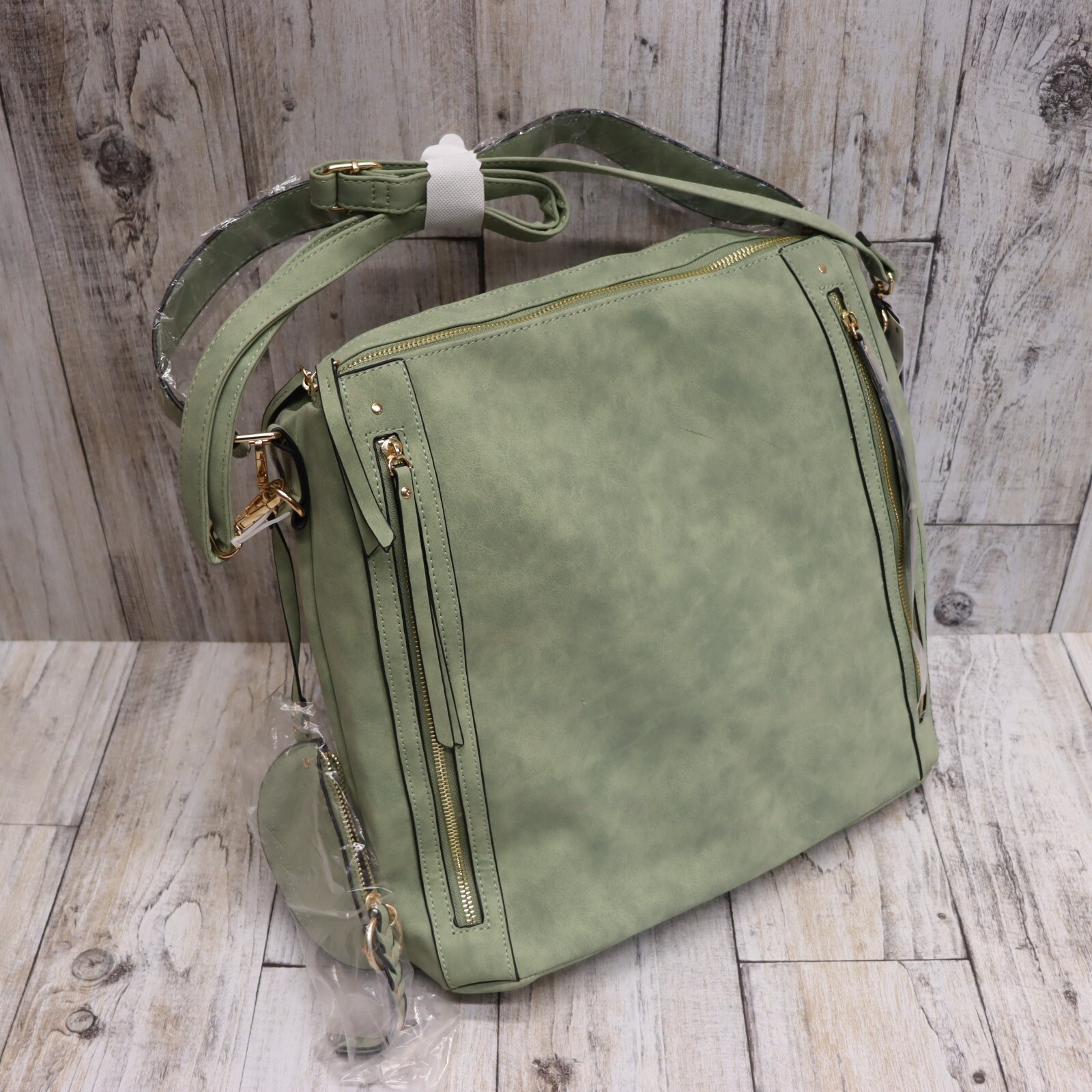 VR NYC Multi Zip Messenger Shoulder Bag Purse Tote - Light Teal Green ...