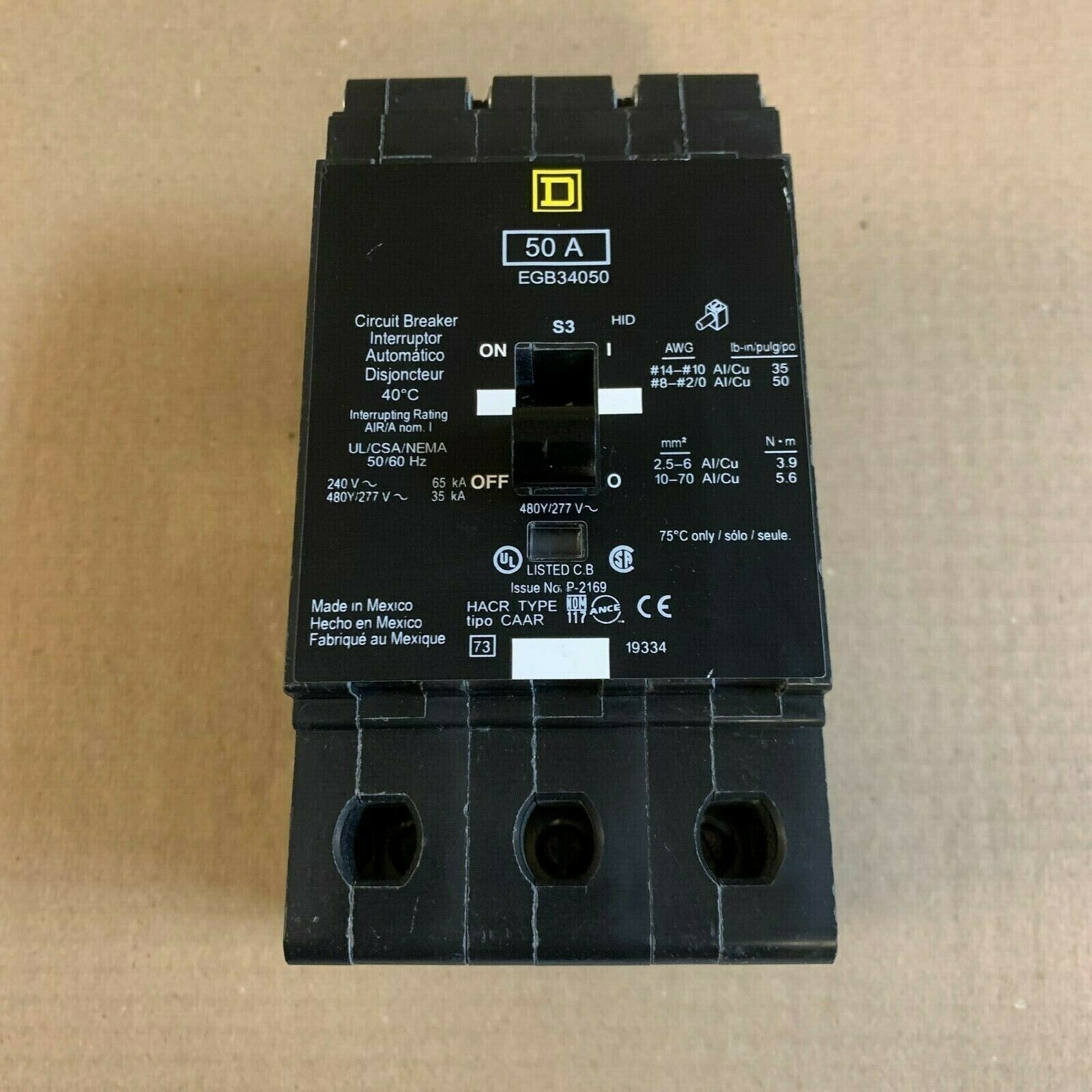 Square D EGB EGB34050 3 Pole 50 Amp 480v Circuit Breaker | eBay
