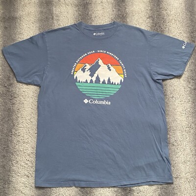 Columbia Mountain & Trees Tee Shirt Mens XL Blue Orange Green Regular ...
